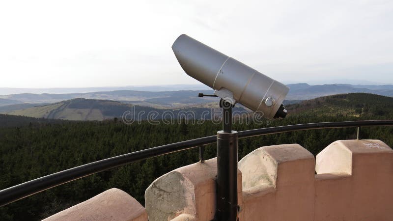 Tourist Observation Telescope on a Watch Tower with Mountains in ...