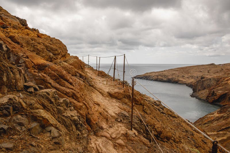 Tourist Path in the Mountains through the Cliffs, Portugal, Madeira ...