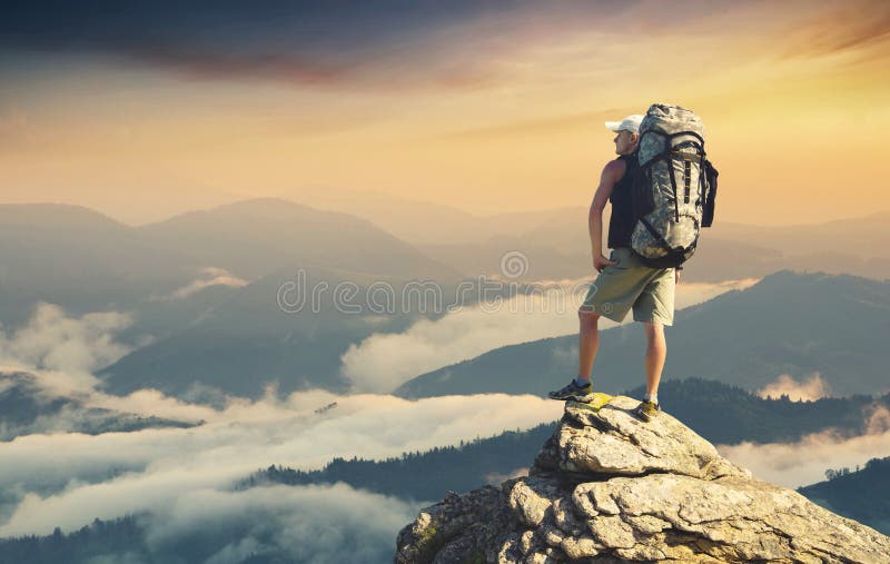 Tourist on the Peak of High Rocks Stock Image - Image of hiking ...