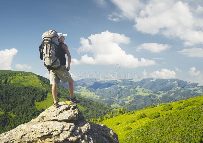 Tourist on the Peak of High Rocks Stock Photo - Image of altitude ...