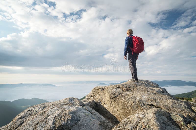 Tourist on the Peak of High Rocks Stock Image - Image of backpack, pass ...