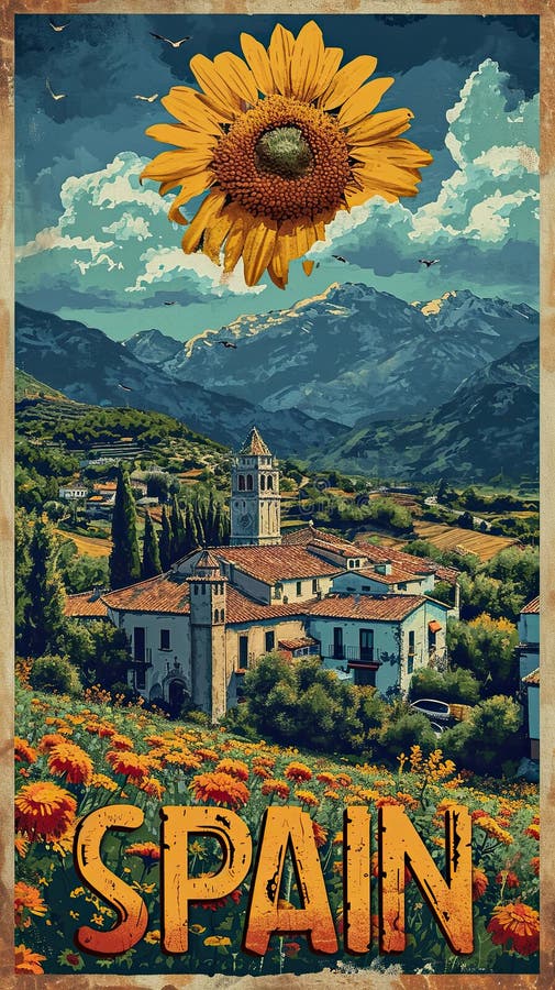 Tourist Poster Visiting Spain. Stock Illustration - Illustration of ...