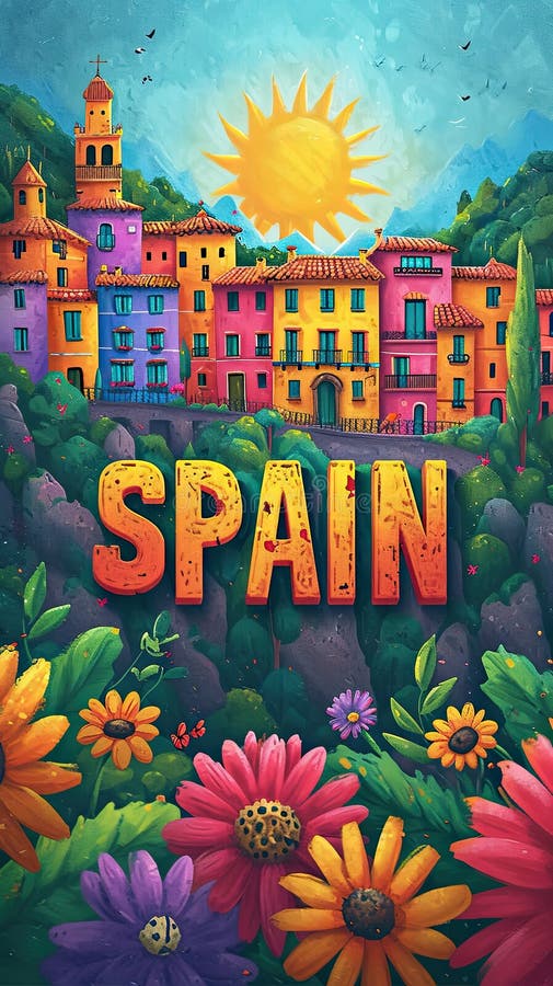 Tourist Poster Visiting Spain. Stock Illustration - Illustration of ...