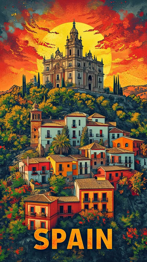 Tourist Poster Visiting Spain. Stock Illustration - Illustration of ...