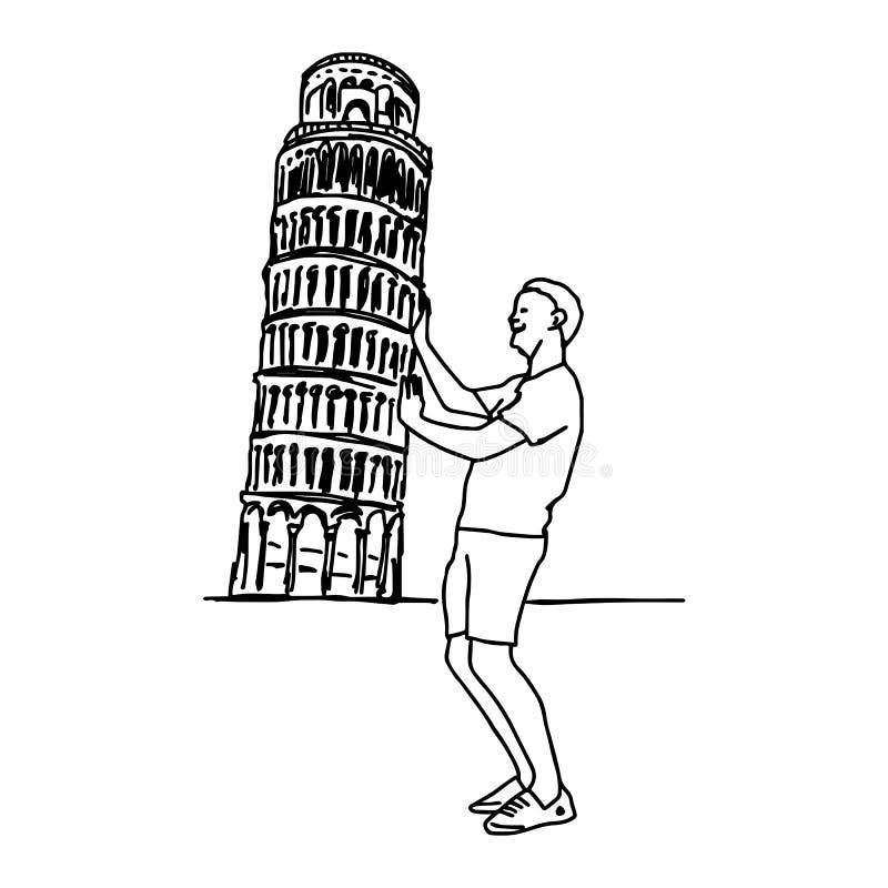 Tourist Push Leaning Tower of Pisa - Vector Illustration Sketch Stock ... Tourist Push Leaning Tower of Pisa - Vector Illustration Sketch Stock ...