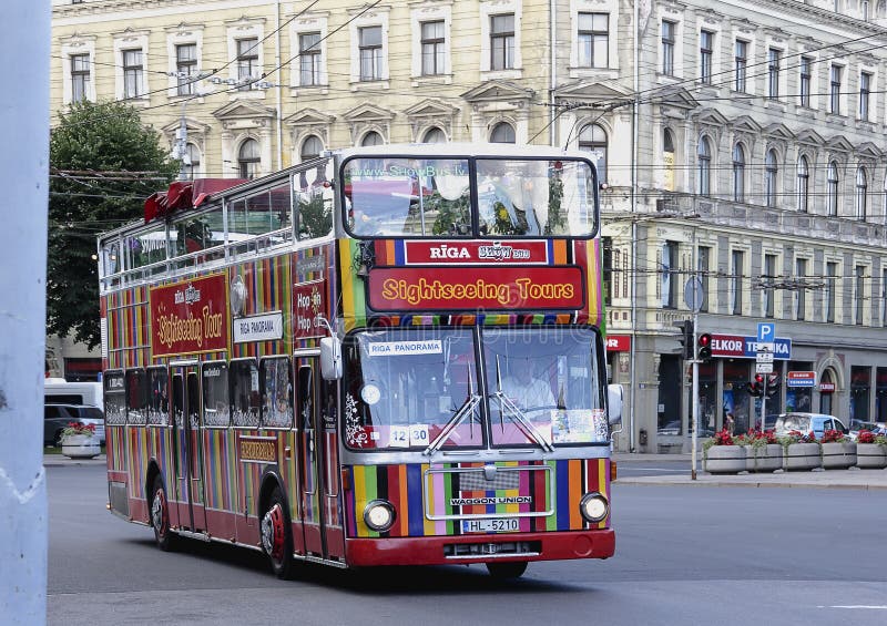 Tourist Sightseeing Bus in Riga Editorial Stock Photo - Image of street ...