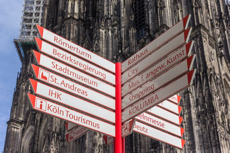 Tourist Sign in Front of the Catherdral of Cologne Stock Photo - Image ...