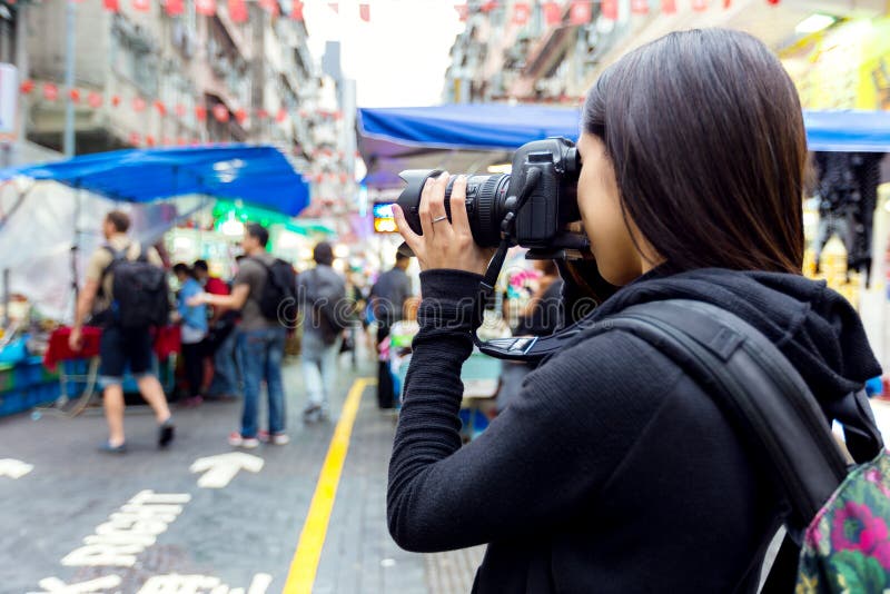 Tourist Taking Photo with Camera Stock Photo - Image of life, busy ...
