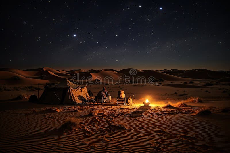 Tourist Tent in the Desert at Night with Starry Sky, AI Generated Stock ...