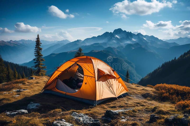 Tourist Tent on Top of a Mountain. Generative AI Stock Illustration ...