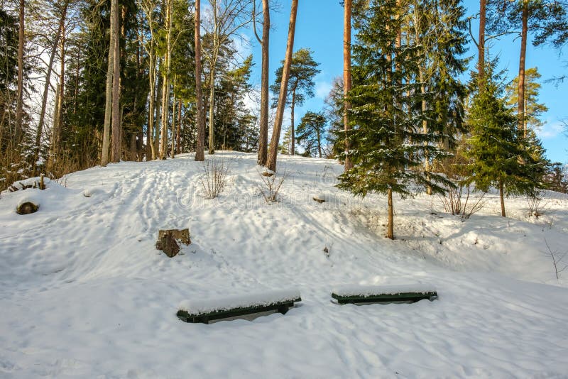 Tourist Trail in Winter Snow Stock Photo - Image of cloud, tracks ...