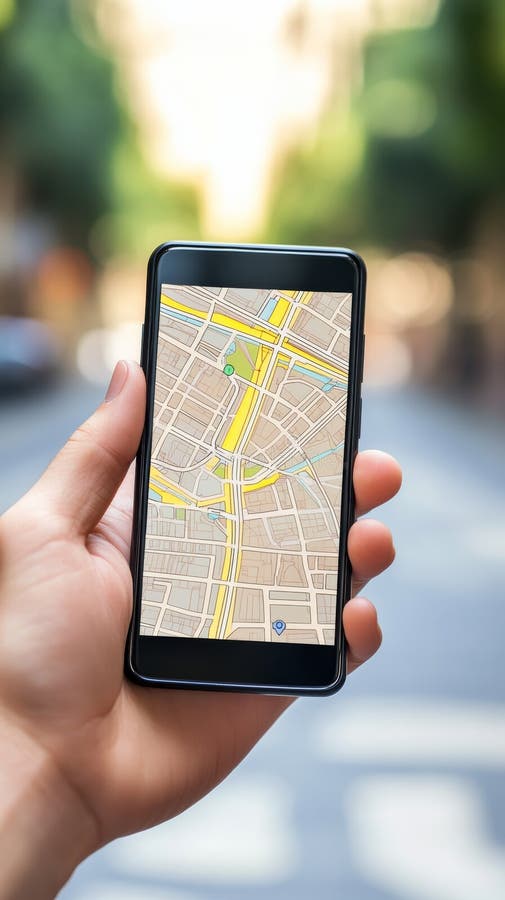 Tourist Using Navigation App on Smartphone in Urban Setting Stock Image ...