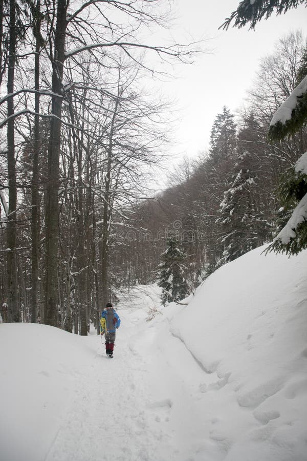 Tourist Walking on a Snow Path Stock Photo - Image of gear, climbing ...