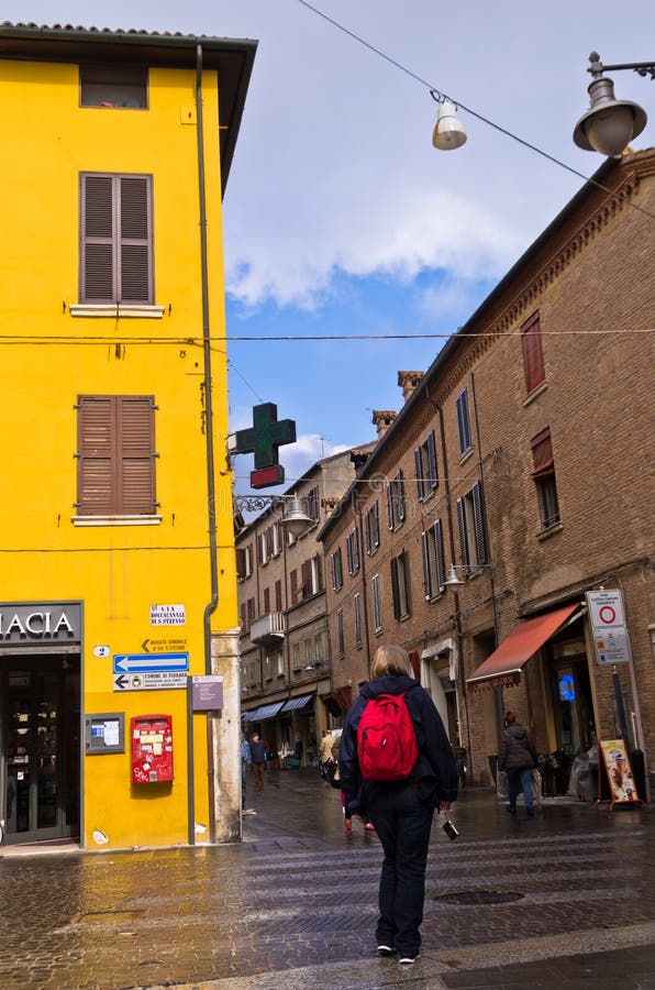 Tourist Walking in Downtown of Ferrara, Italy Editorial Photography ...