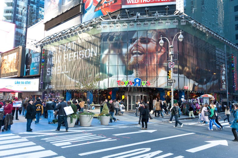 Times Square Area Street Corner at Night Editorial Photography - Image ...