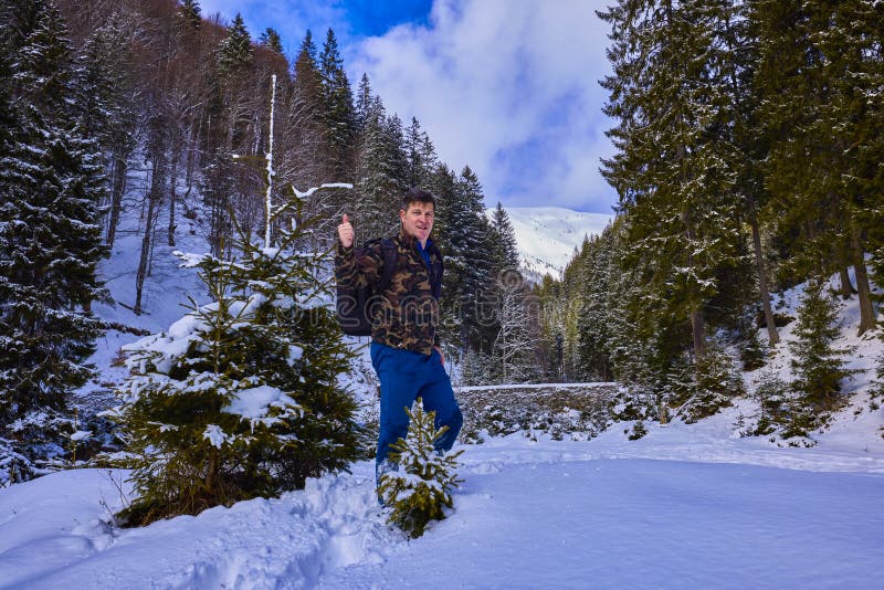A Tourist in Winter Landscape Stock Image - Image of travel, sport ...