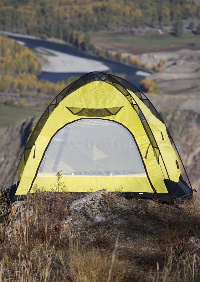 Tourist yellow tent stock photo. Image of high, valley - 11355960