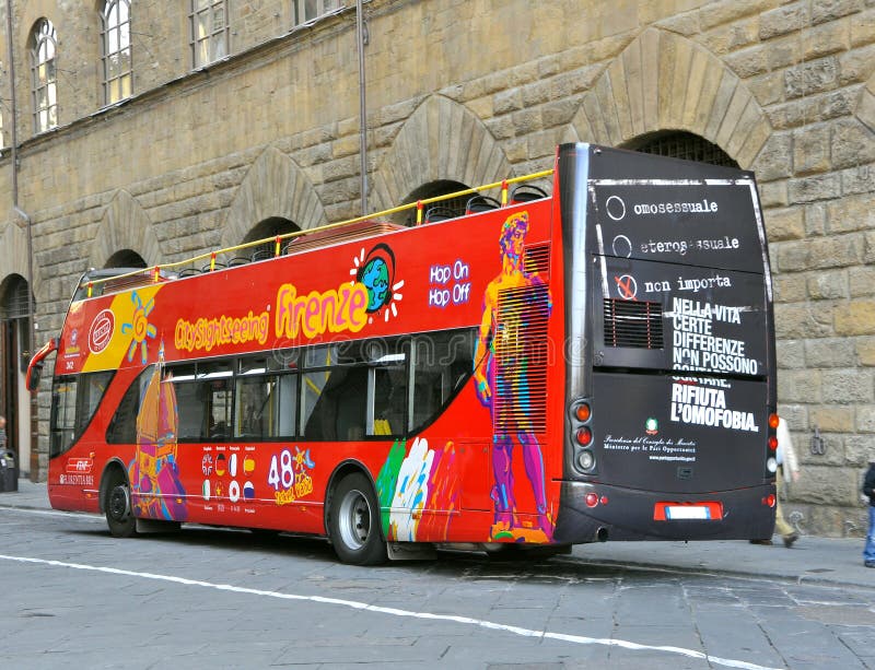 Red Touristic Bus in Rome, Italy Travels Near Major Landmarks Around ...