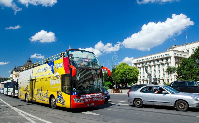 Touristic bus in Bucharest editorial stock photo. Image of decker ...