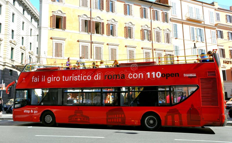 Red Touristic Bus in Rome, Italy Travels Near Major Landmarks Around ...