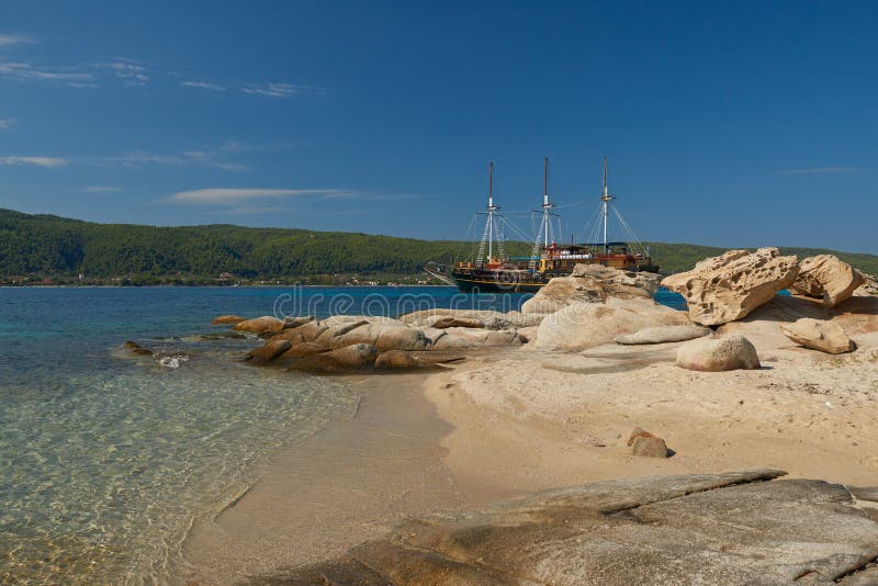 Touristic pirate ship stock photo. Image of coastline - 99621732
