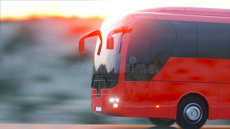 Touristic Red Bus on Highway. Fast Driving. Realistic 3d Rendering ...