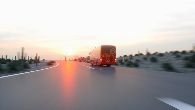 Touristic Red Bus on Highway. Fast Driving. Realistic 3d Rendering ...