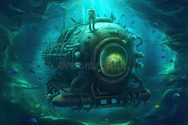Touristic Submersible for Shipwrecks Stock Illustration - Illustration ...