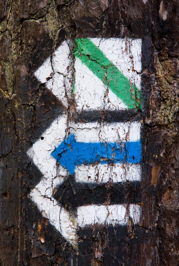 Touristic Trail Arrows on Tree Bark Stock Photo - Image of path, black ...