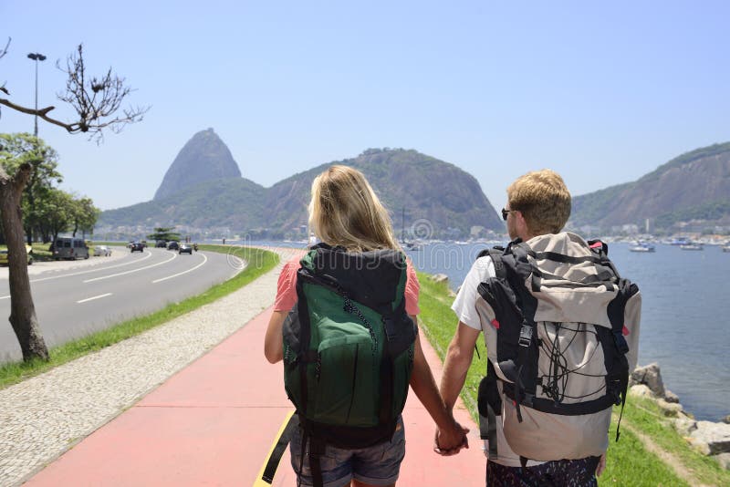 Female Backpackers Tourists with Smartphone in Rio De Janeiro with ...