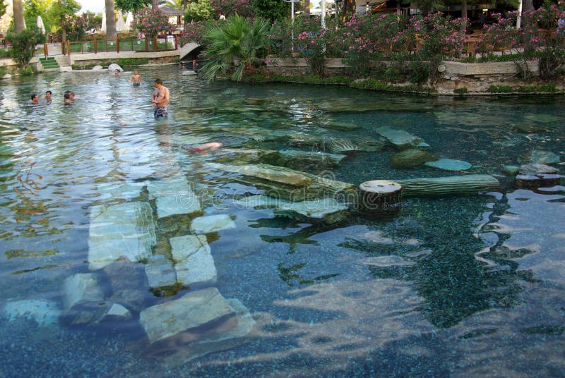 Tourists Bathing in the Pool of Cleopatra in Pamukkale, Turkey ...