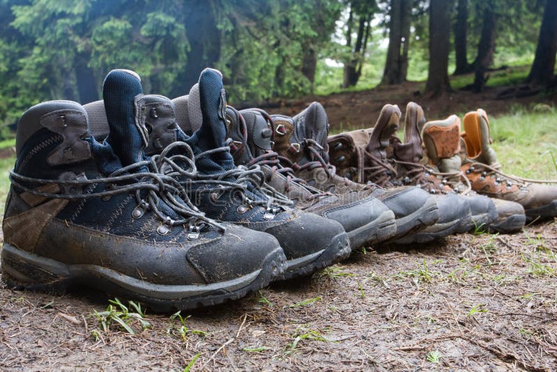 Tourists boots in forest stock photo. Image of soil, cord - 10131568