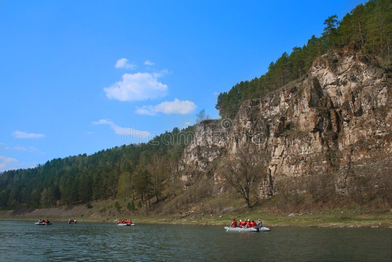 Tourists on Catamarans Float Down the River Stock Image - Image of ...