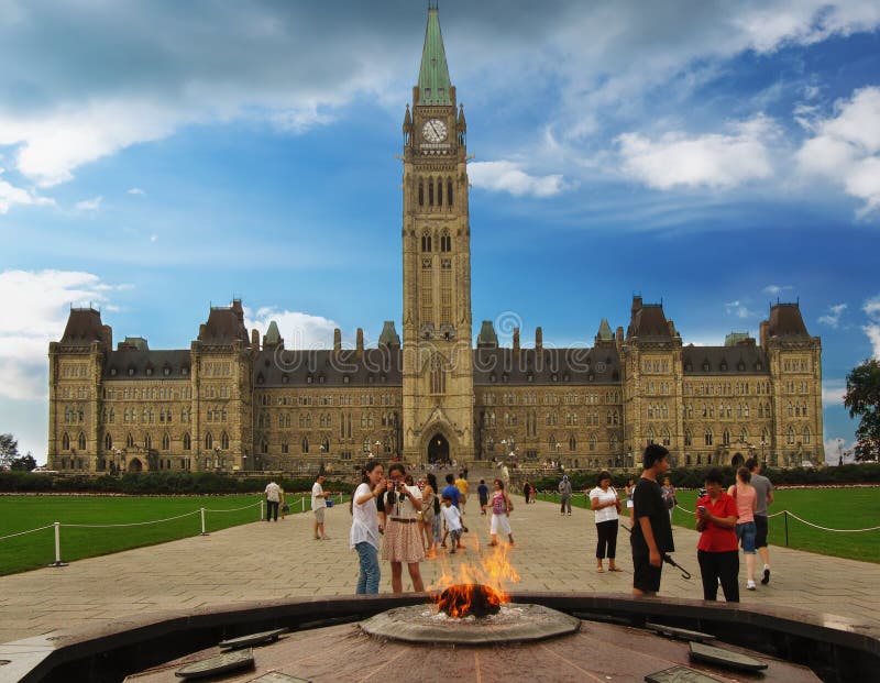 Tourists beside the Centennial Flame in Front of the Main Parliament of ...
