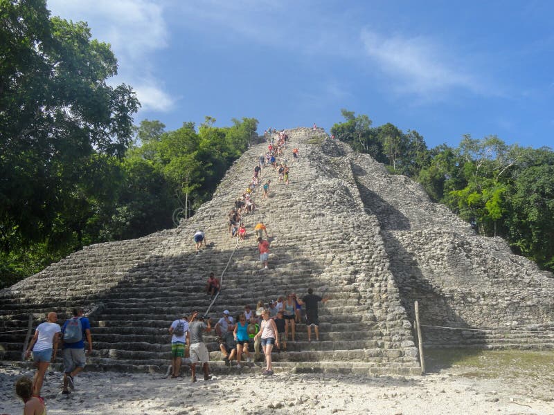 Tourists at the Coba Pyramid Structure in Quintana Roo, Mexico ...