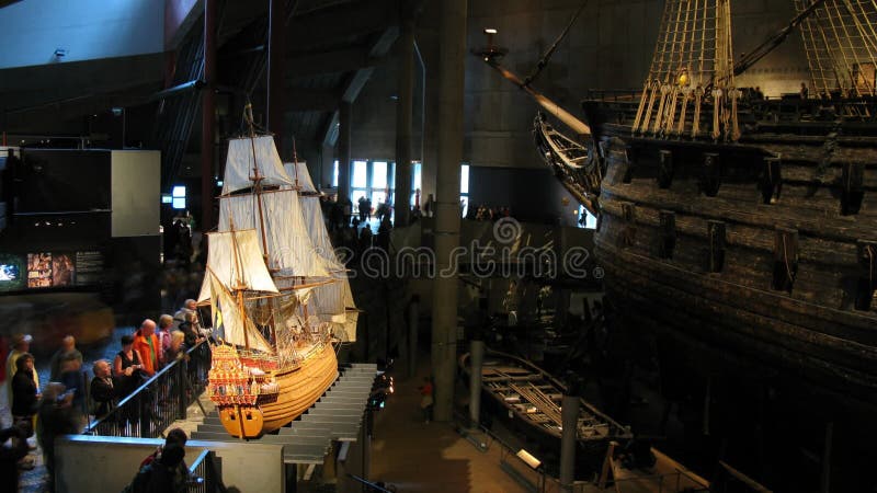 Tourists Compare Real and Model Vasa Ship Inside Stock Footage - Video ...