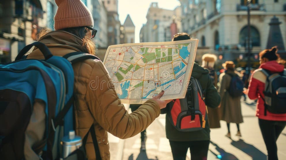 Tourists Exploring with City Map Stock Illustration - Illustration of ...