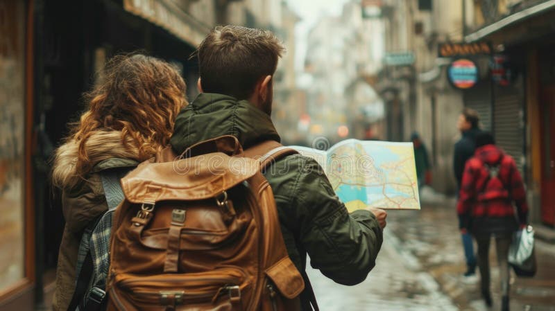Tourists Exploring with City Map Stock Illustration - Illustration of ...