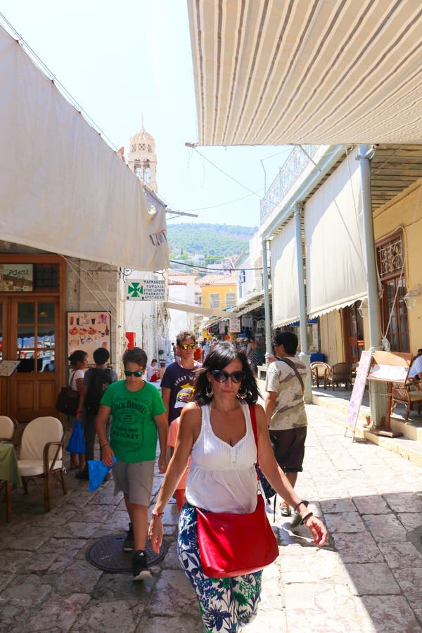 Tourists in Greece island editorial photography. Image of cyclades ...