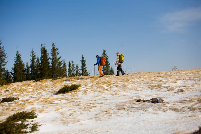 Tourists Hiking in the Mountains. Stock Photo - Image of equipment ...