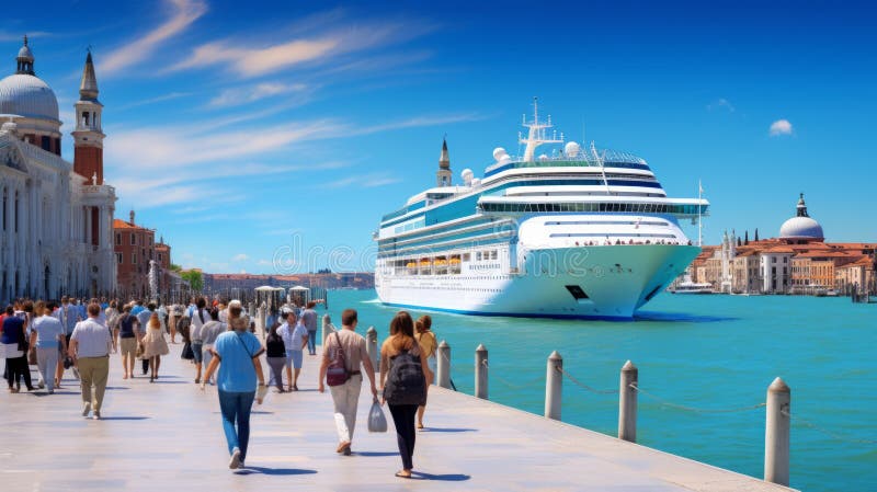 Tourists are Loading Their Luggage on a Cruise Ship. Neural Network AI ...