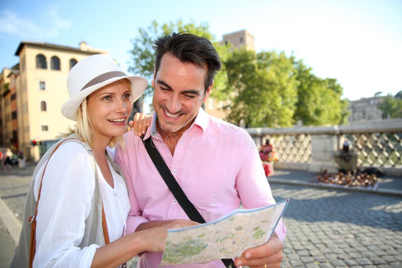 Tourists Looking at Map before Visiting Rome Stock Photo - Image of ...