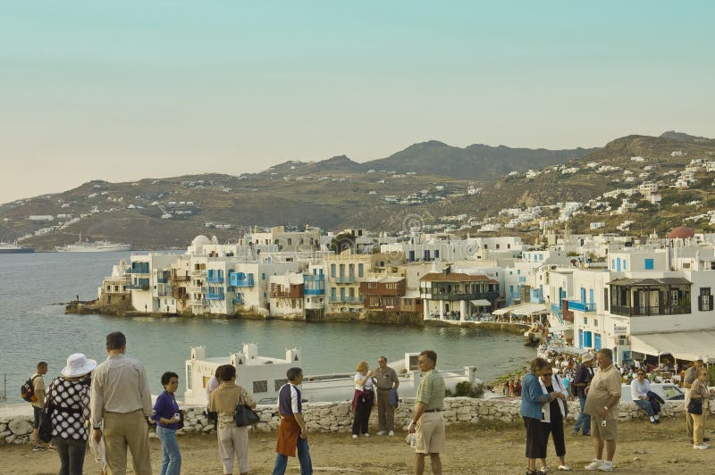 Tourists in Myconos editorial image. Image of ocean, late - 19129715