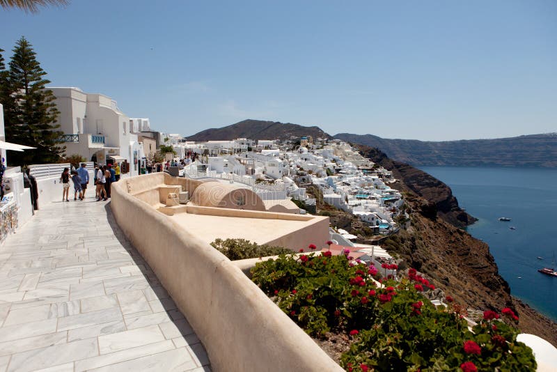 Tourists on Oia Street, Santorini Island Editorial Stock Photo - Image ...
