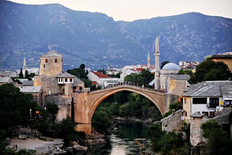 Tourists on the the Old Bridge of Mostar Stock Image - Image of mostar ...