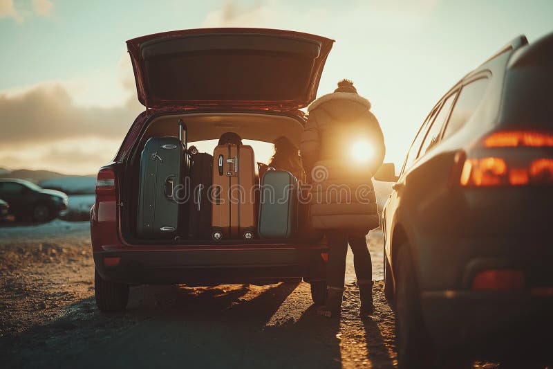 Tourists Packing Suitcases into the Trunk of a Car Stock Image - Image ...