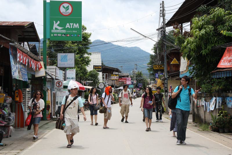 Tourists in Pai, Thailand editorial photography. Image of ramshackle ...