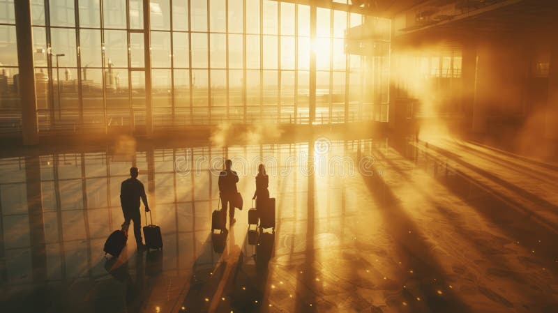 Tourists Passengers with Suitcases at Modern Airport, Back View Stock ...