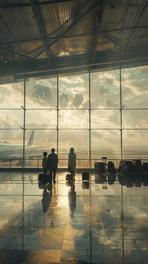 Tourists Passengers with Suitcases at Modern Airport, Back View Stock ...