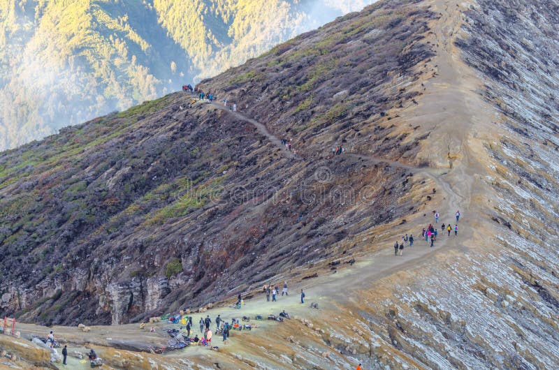 Tourists at the Path of Volcano Stock Image - Image of mountains ...